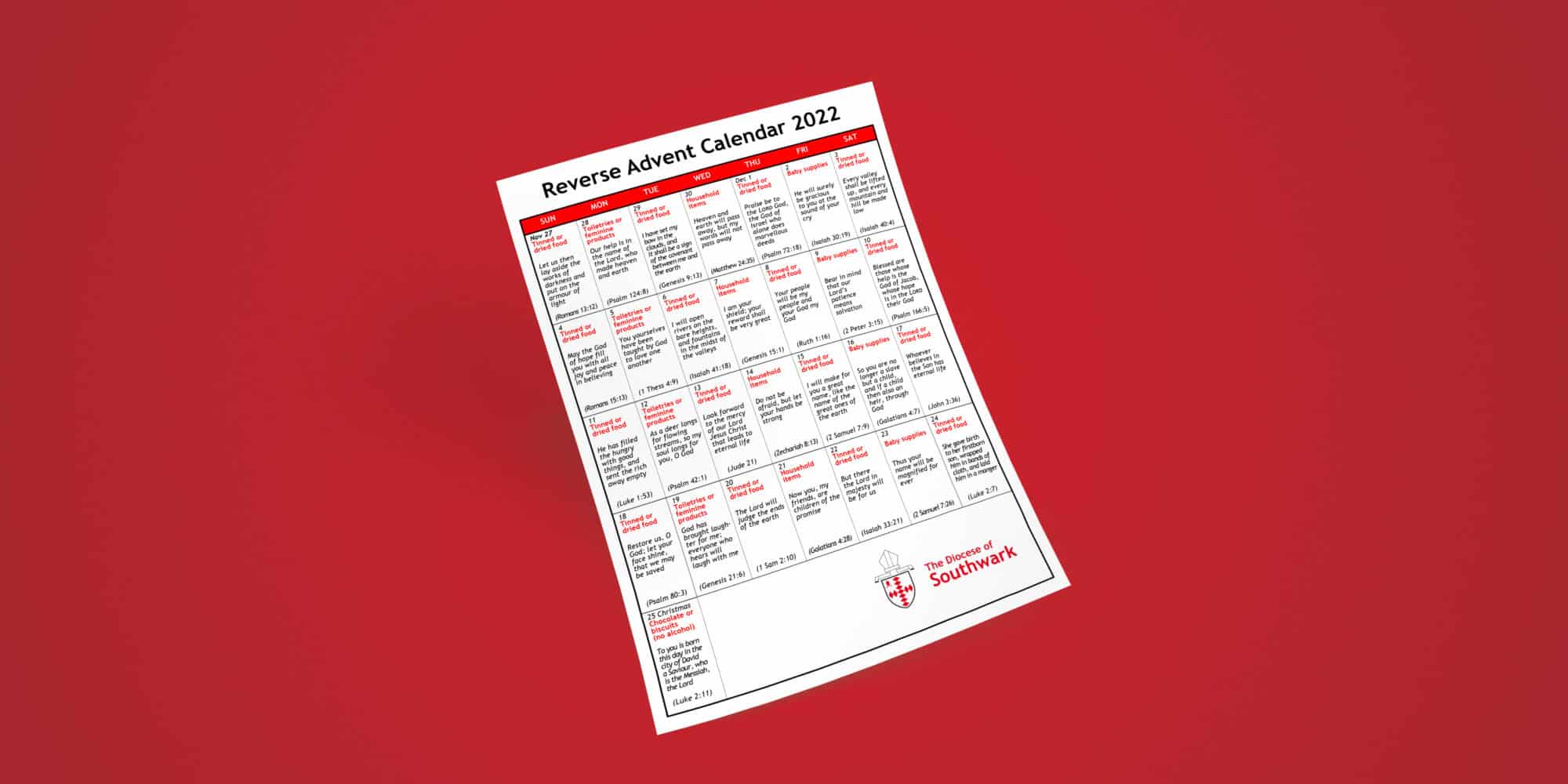 Reverse Advent Calendar - The Diocese of Southwark